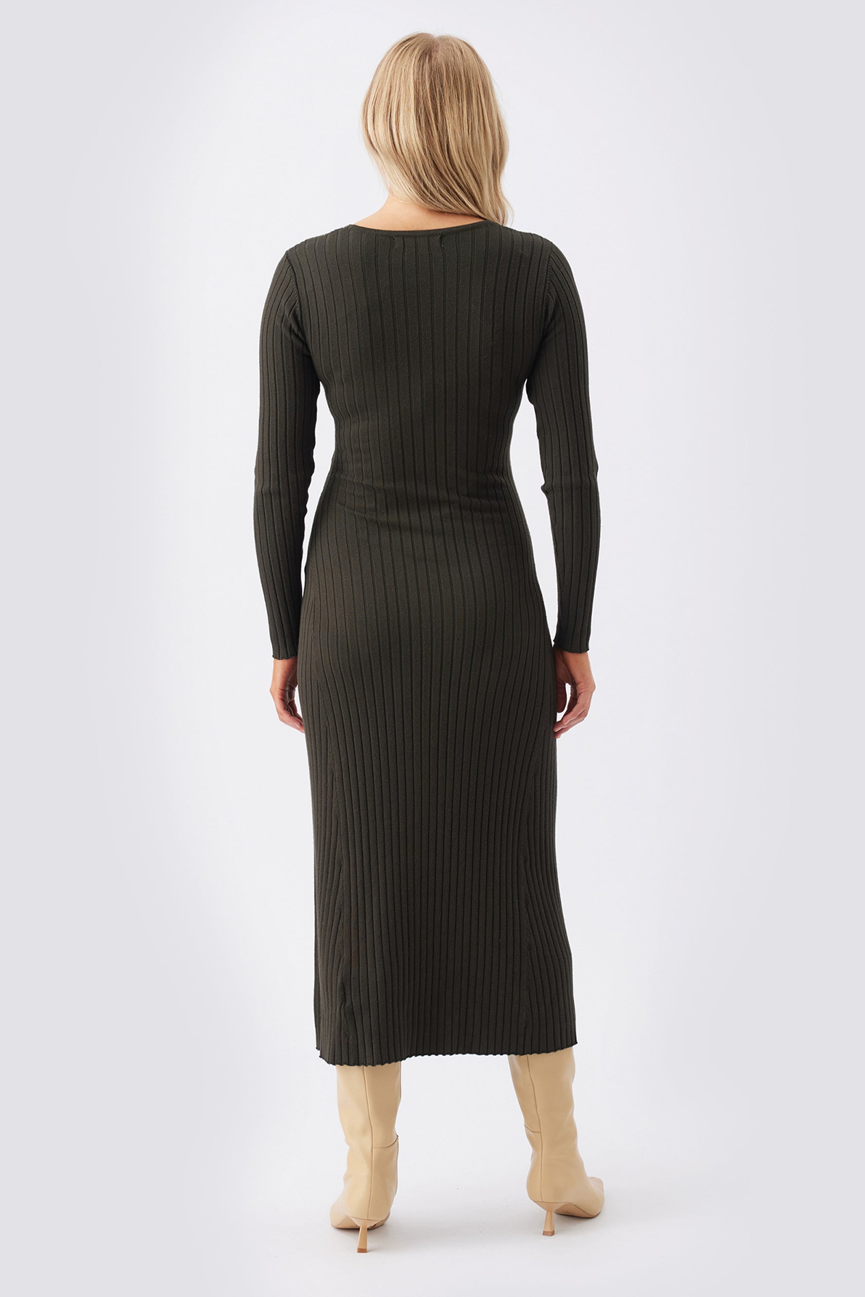 Bodycon ribbed maternity and nursing dress with knot detail, khaki ...