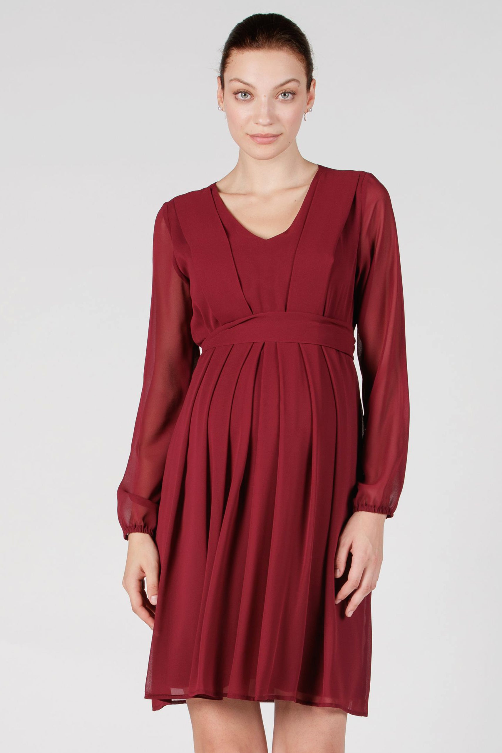 Eco Chiffon Maternity and Nursing Dress with Sheer Sleeves, Bordeaux ...