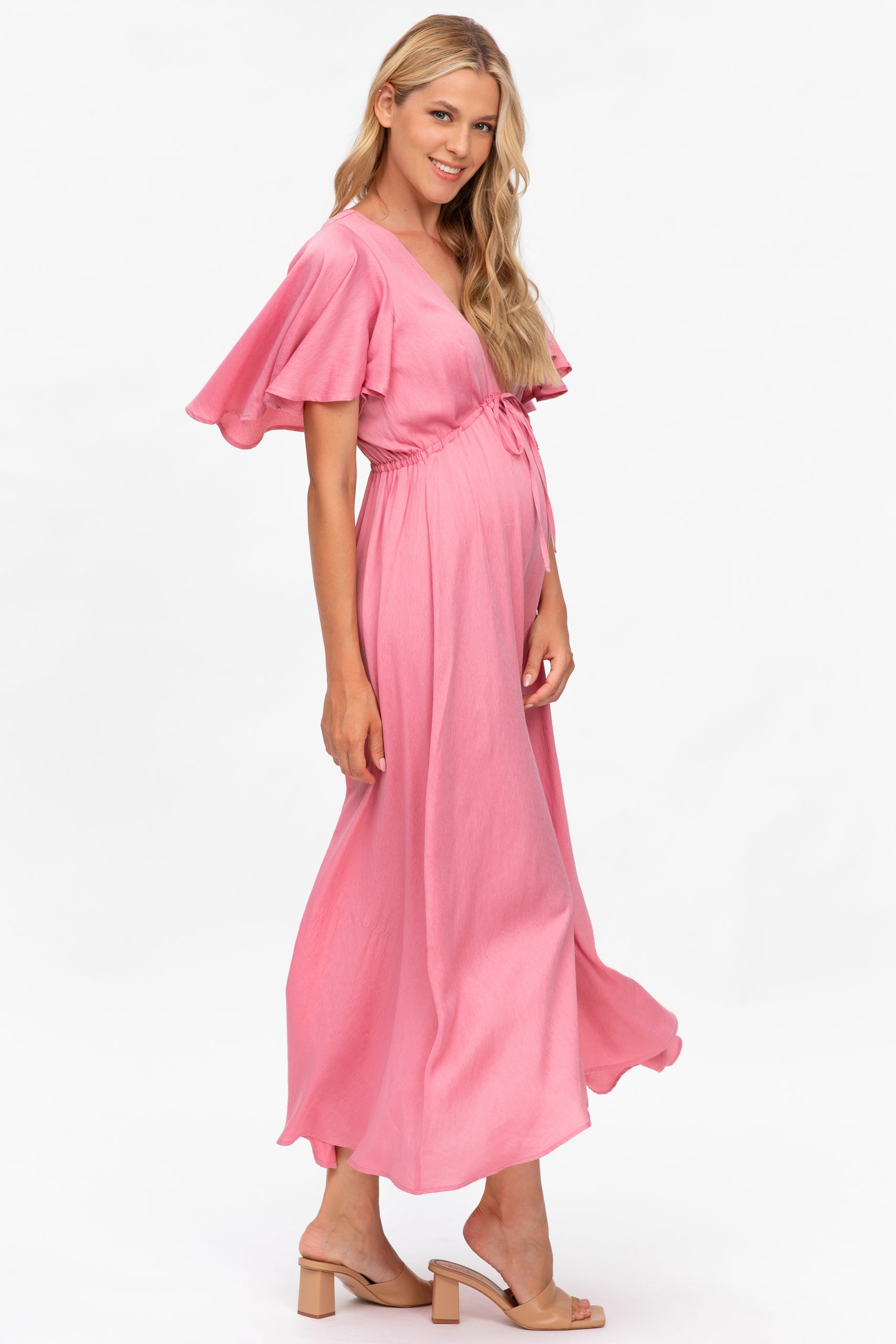 Festive maternity dress with flutter sleeves, pink – Mamarella GmbH