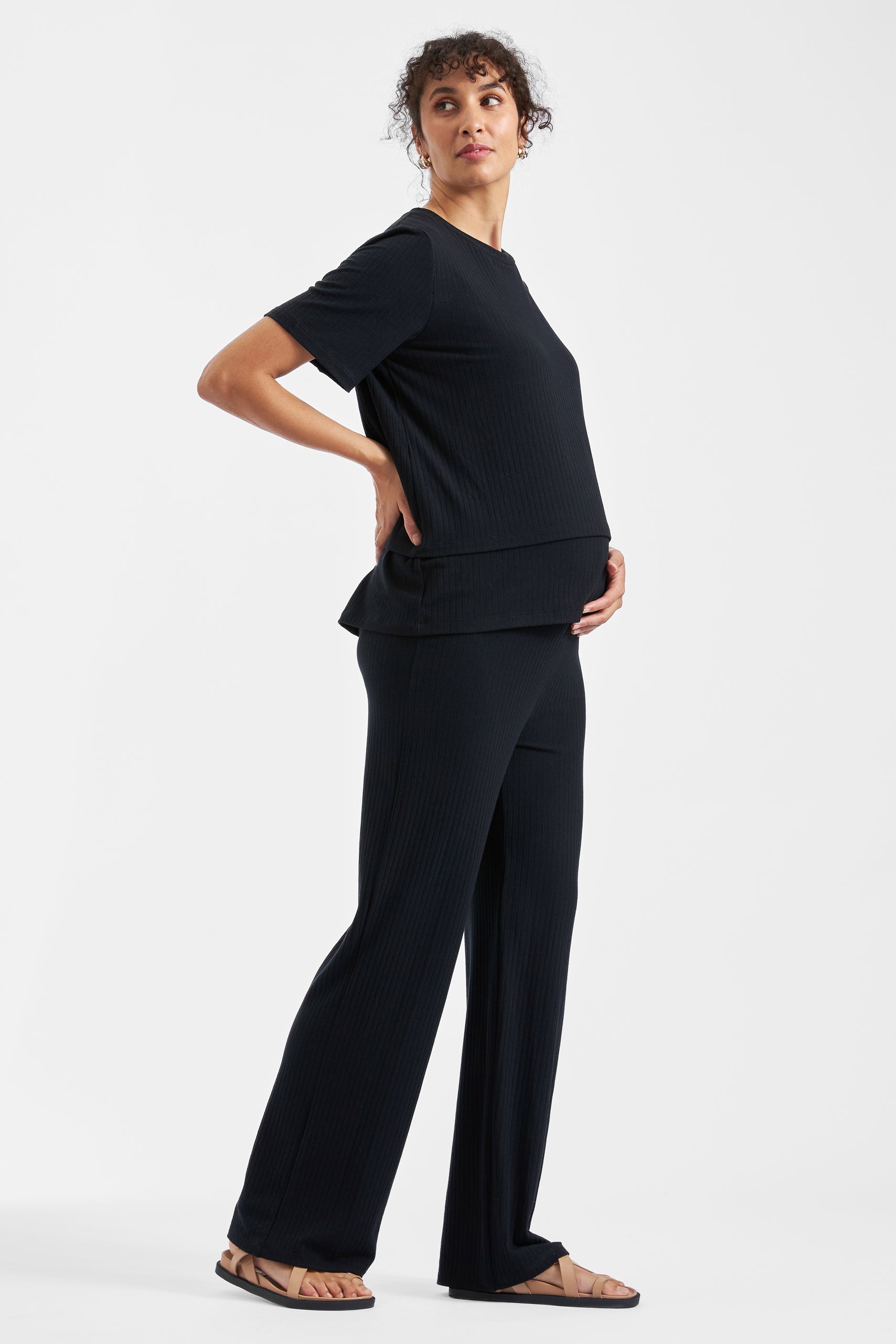 Gerippte Loose Fit Umstandshose schwarz – Mamarella GmbH