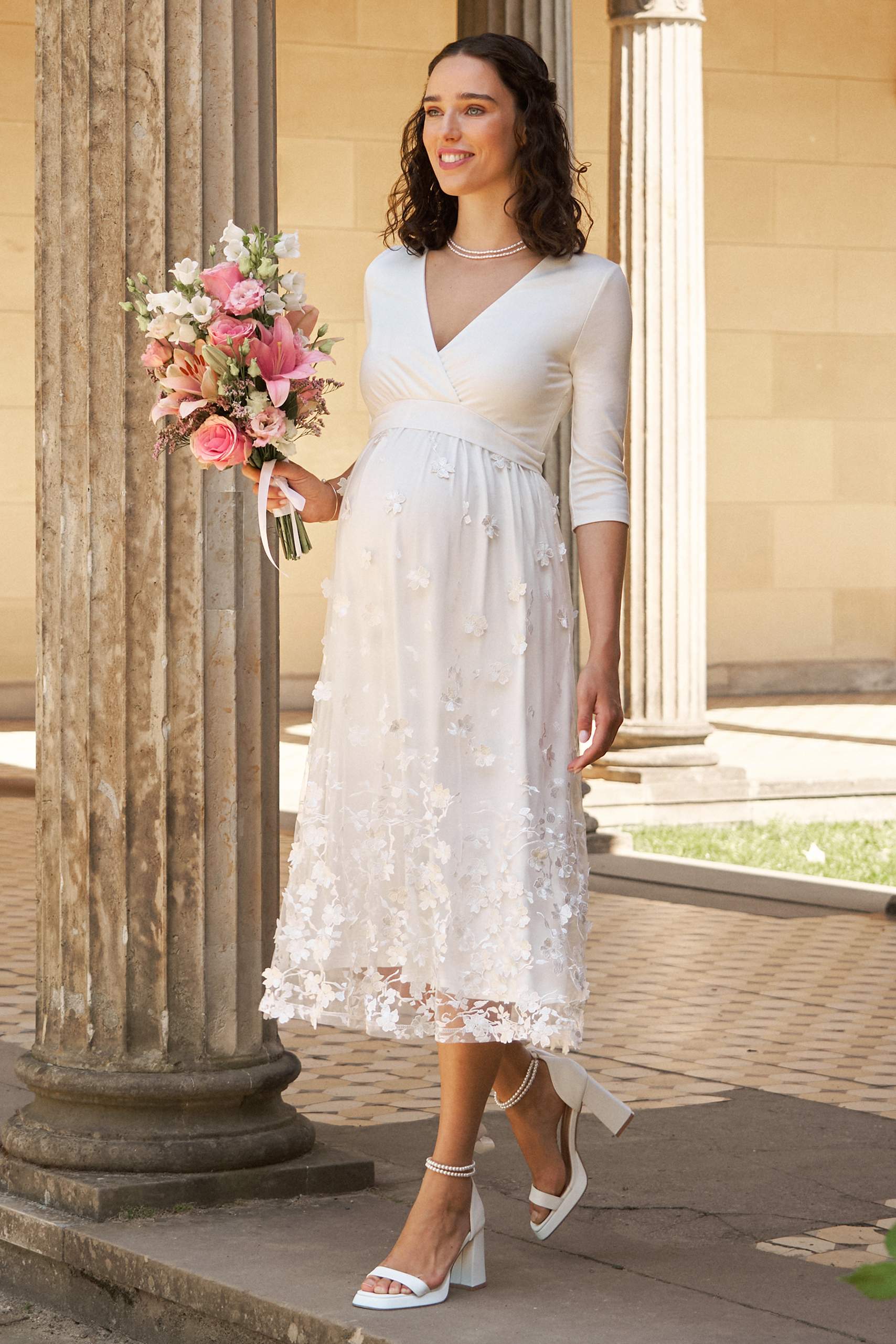 Plus size midi maternity wedding dress with embroidered lace ...