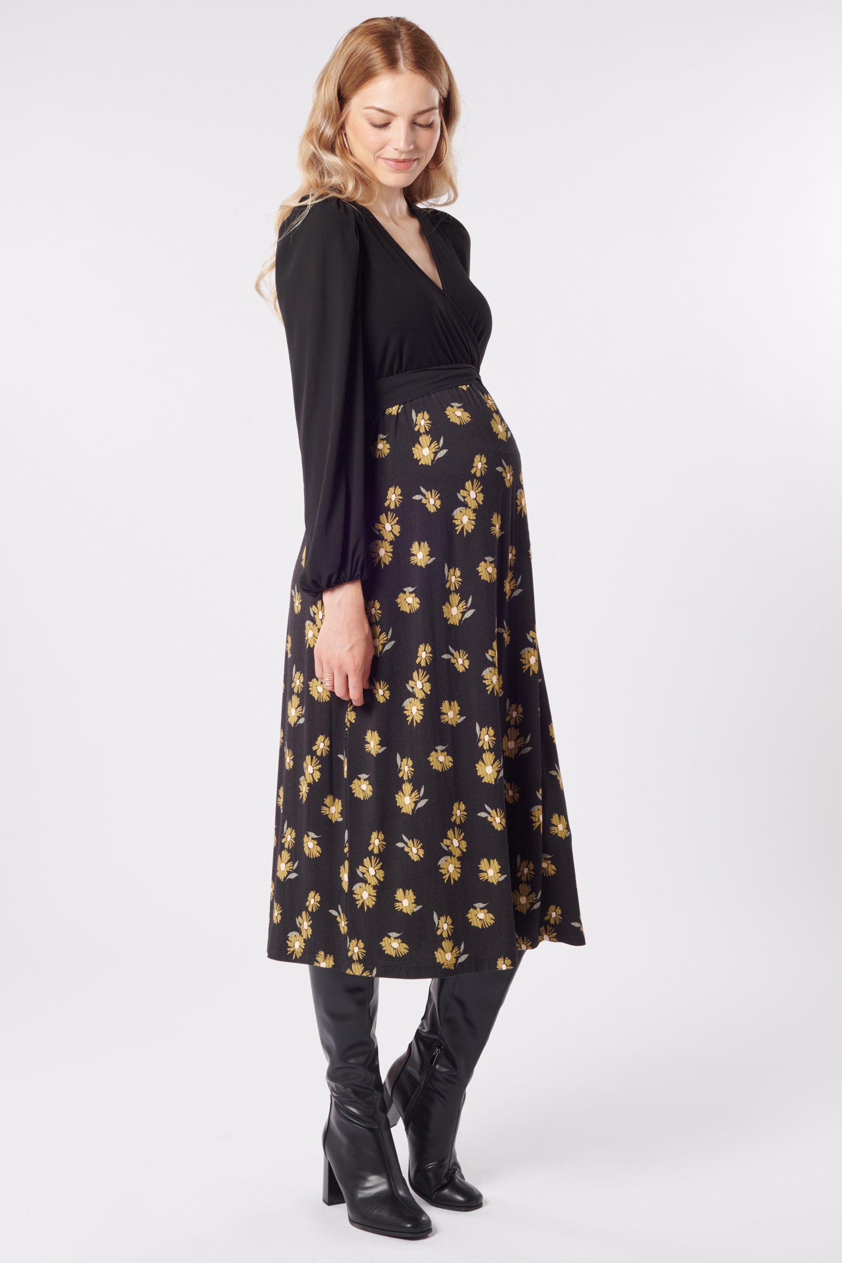 Modal midi maternity and nursing dress with blouson sleeves – Mamarella ...