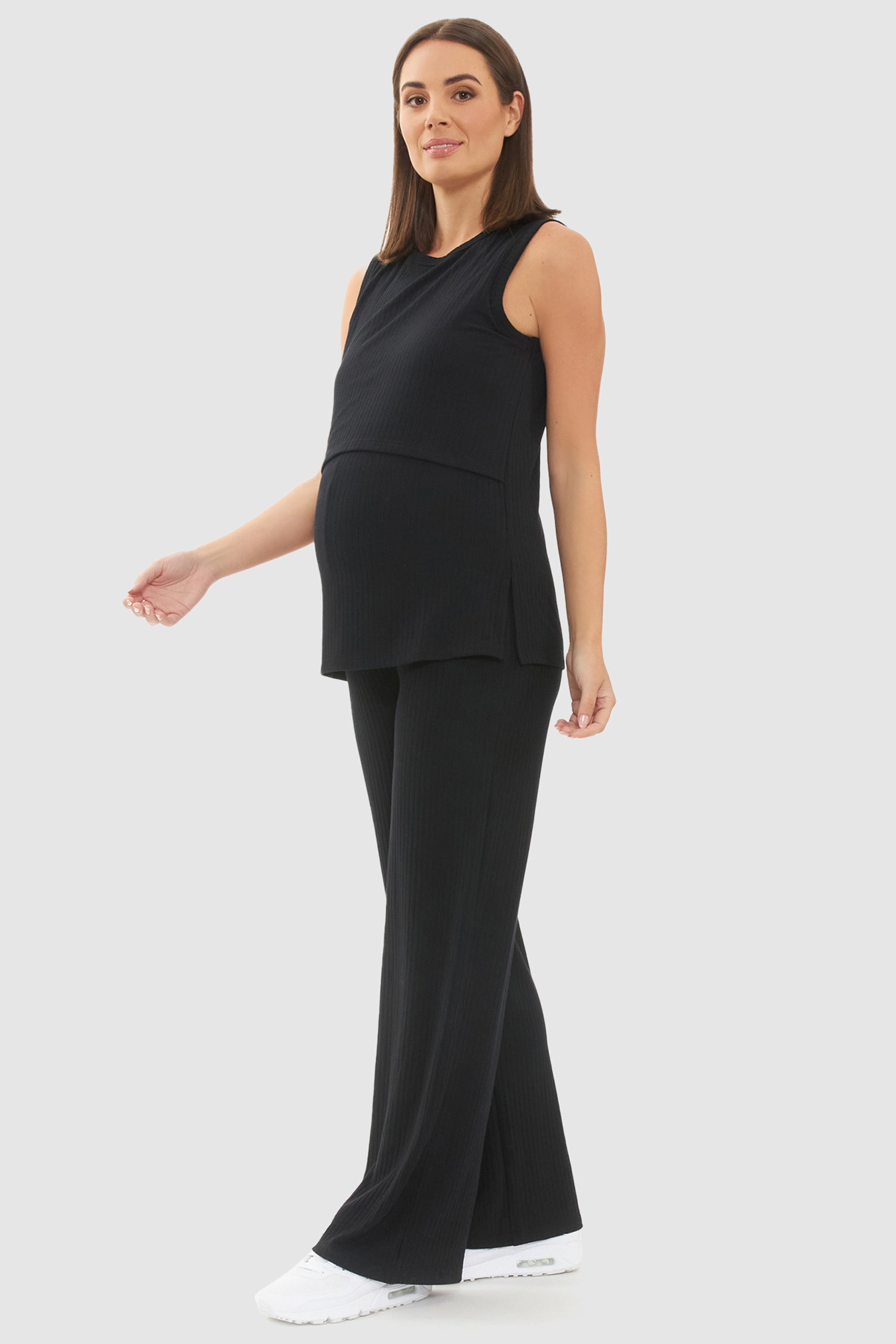 Double-layered ribbed maternity and nursing top, black – Mamarella GmbH