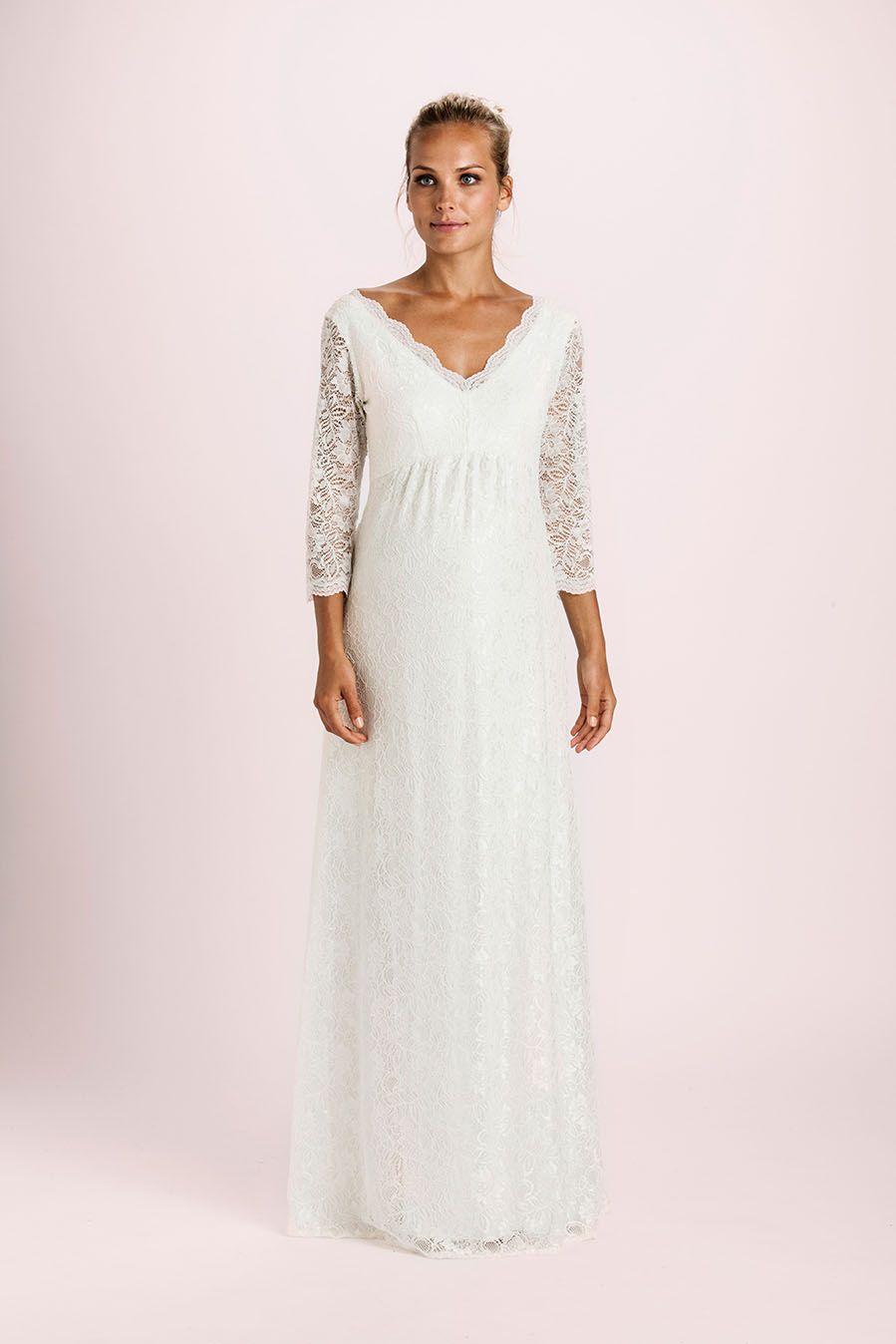 Long maternity wedding dress with lace sleeves – Mamarella GmbH
