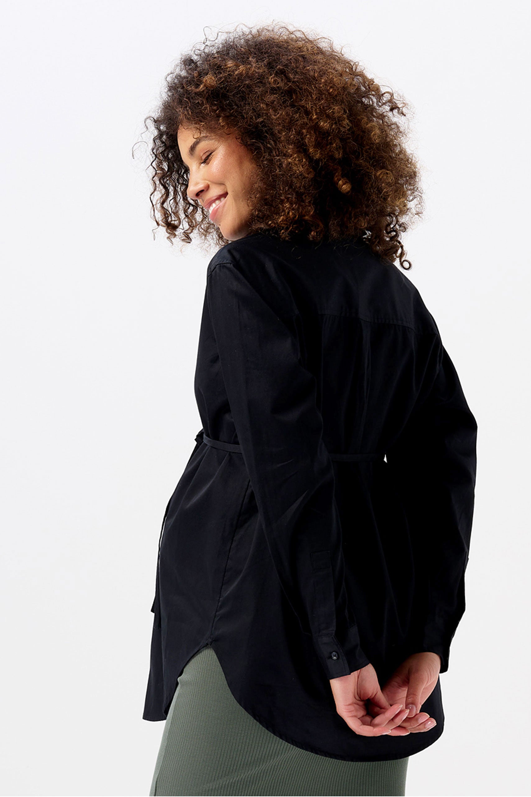 Maternity and nursing blouse with tie belt, black – Mamarella GmbH