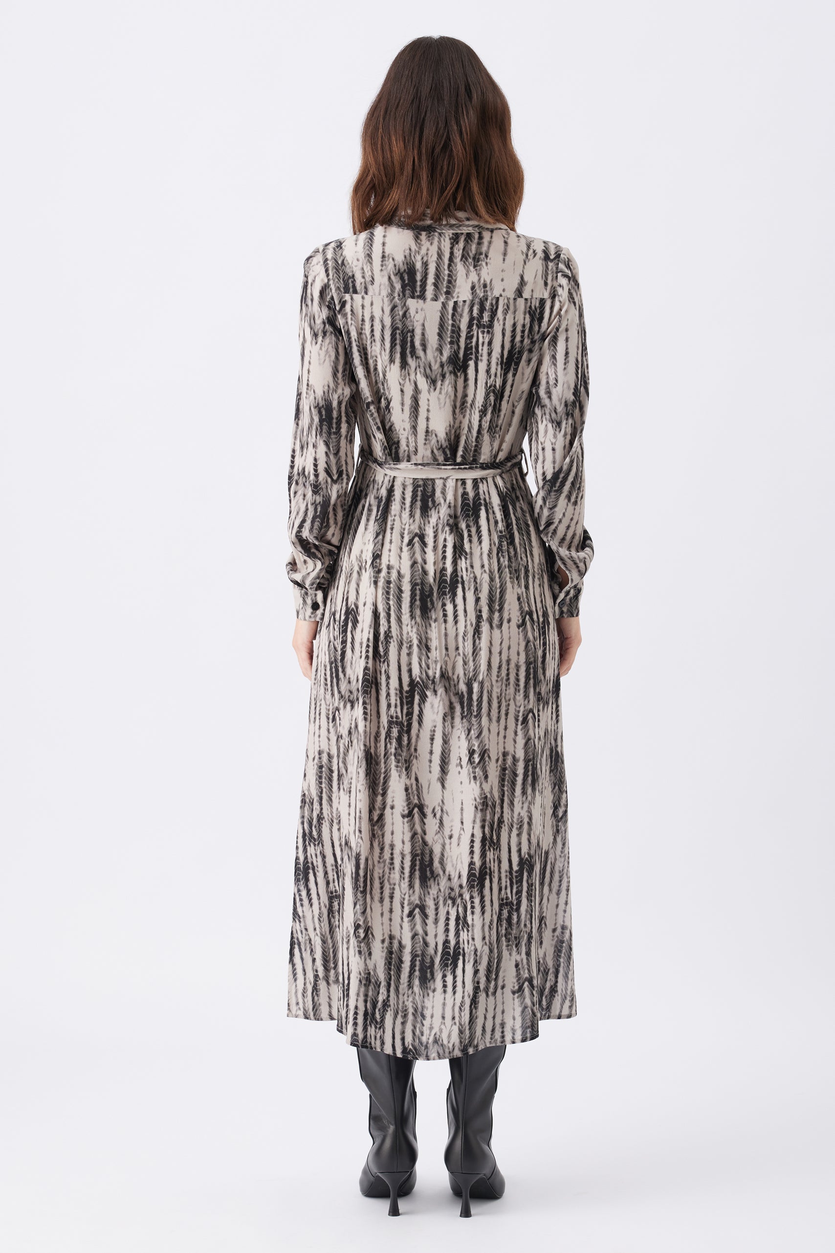Maternity and nursing shirt dress with all-over print, black/beige ...