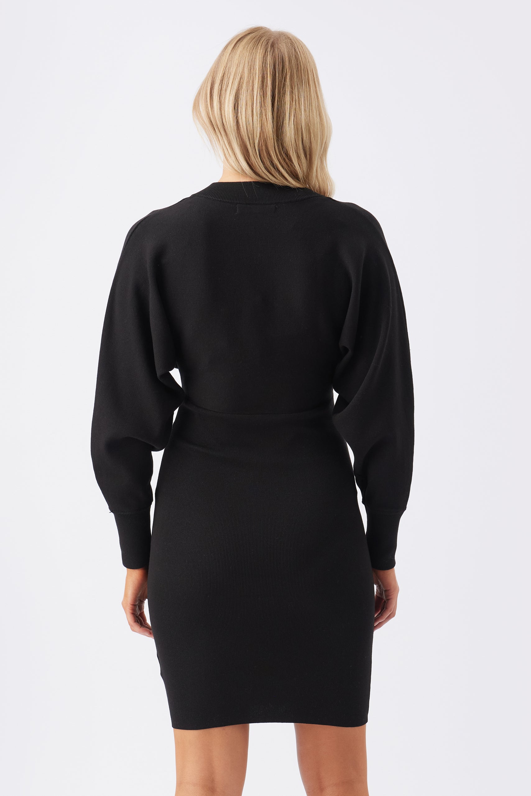 Maternity and nursing knit dress with batwing sleeves and zipper, blac ...