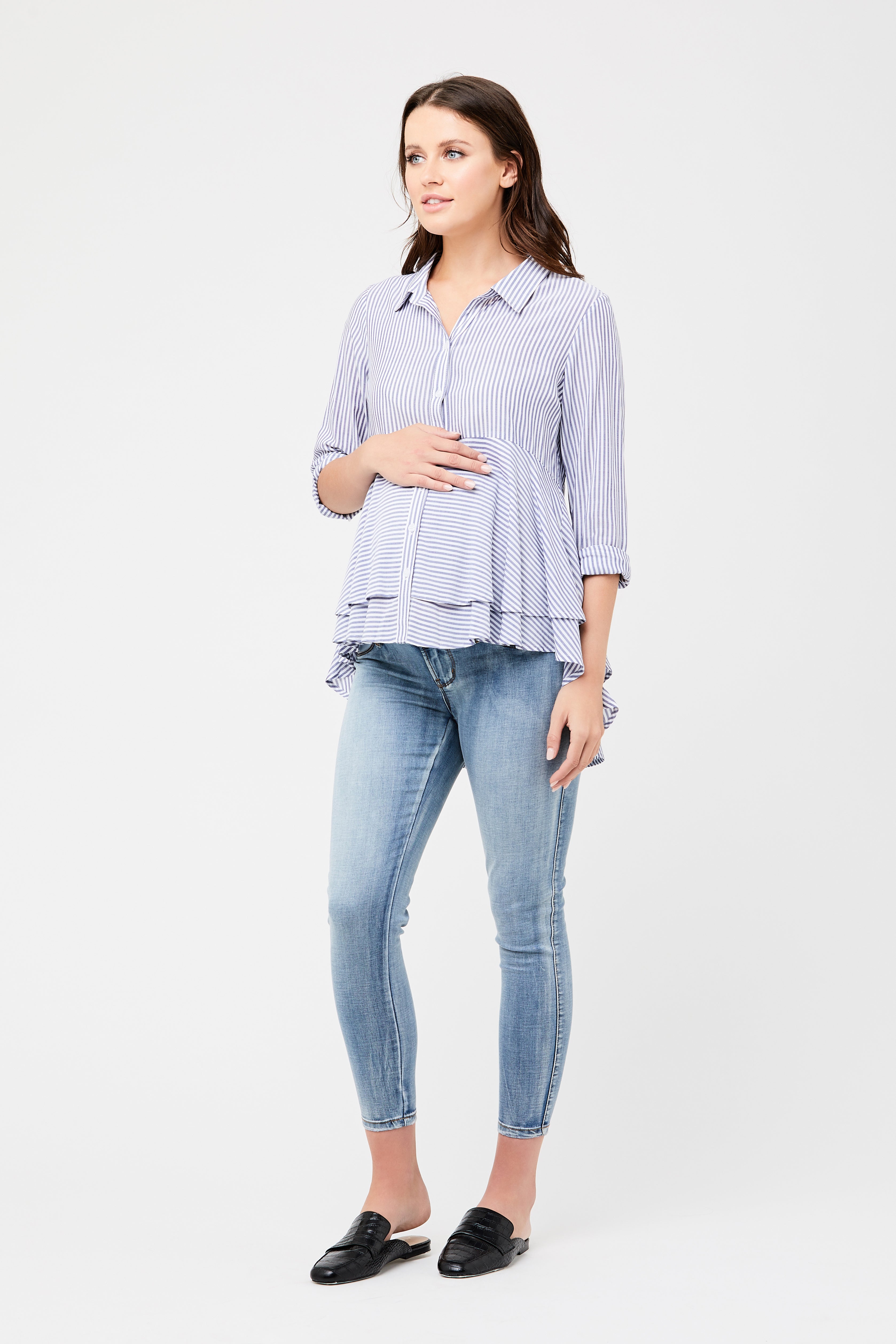 Striped maternity and nursing blouse with peplum – Mamarella GmbH